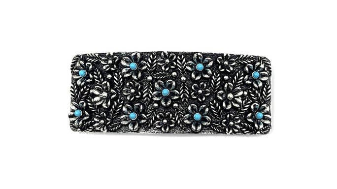 Western Turquoise Flower Metal Plate Hair Barrette – Ranchmans Farm ...