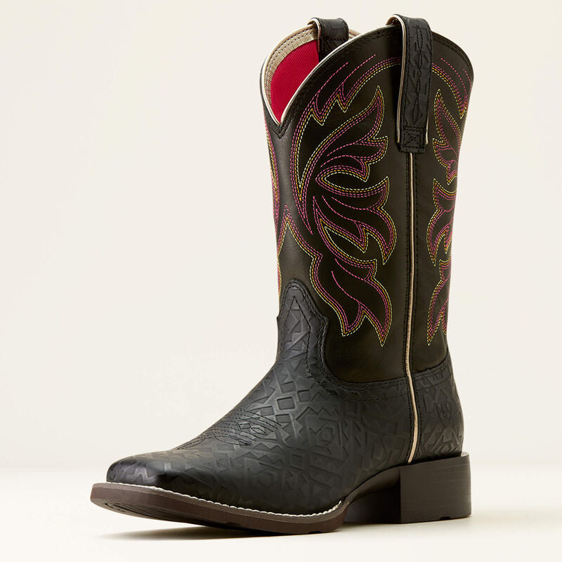 Ariat Ladies Western Boot, Buckley,Square Toe, Aztec Embossed Black, 1 ...
