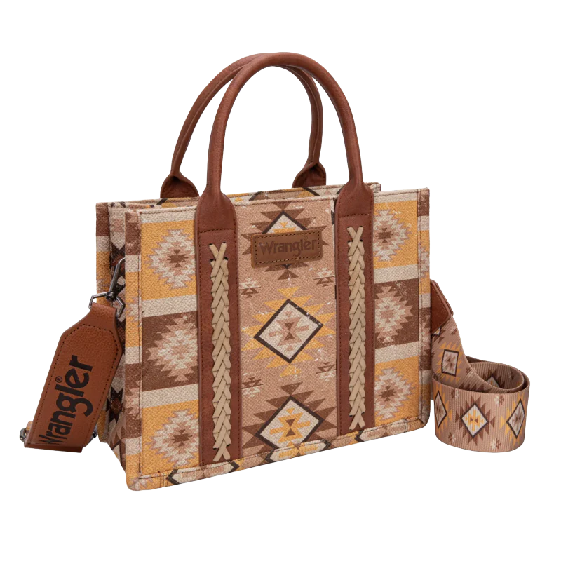 Wrangler Southwestern Print Small Canvas Tote/Crossbody - Light Brown ...