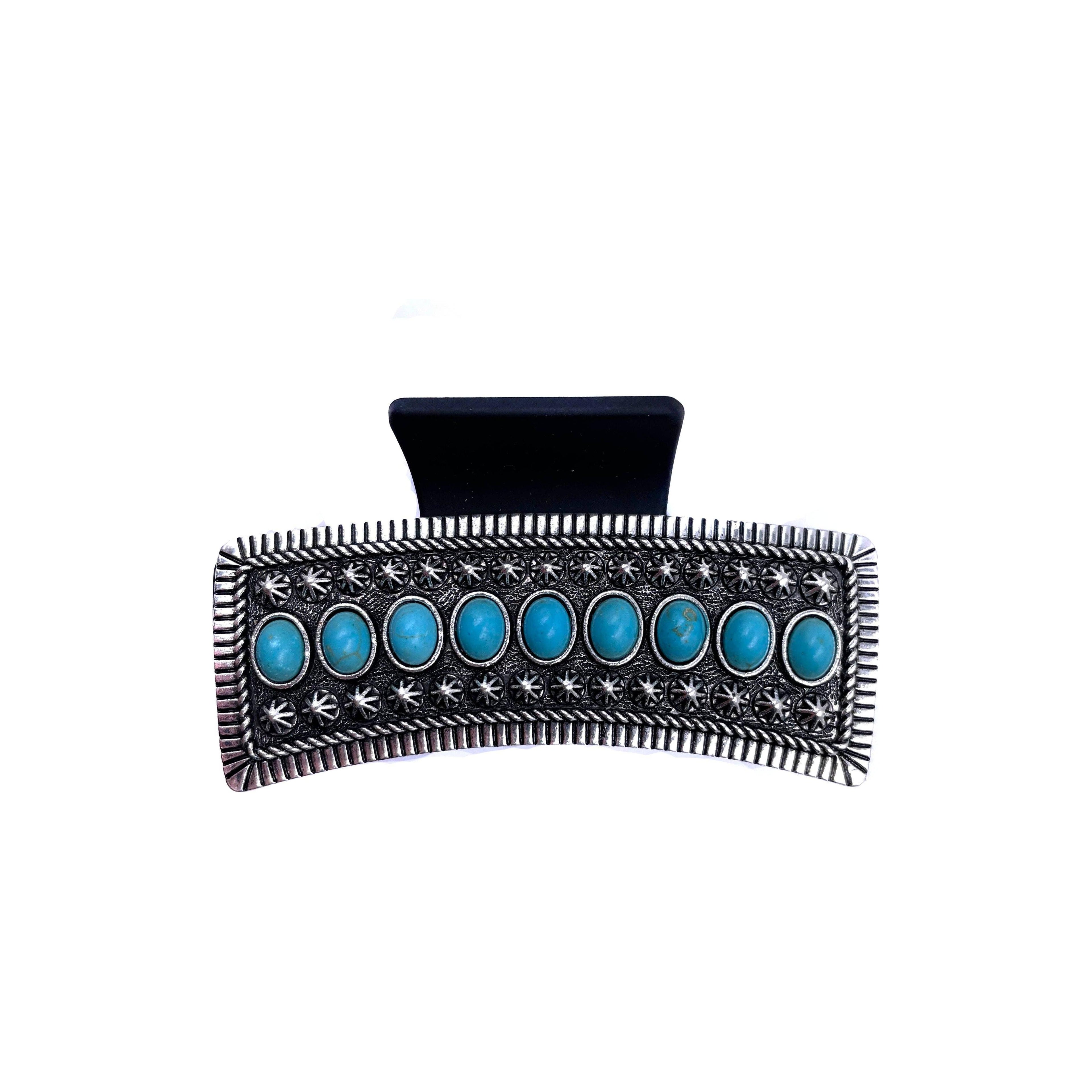 Snowing West - Western Turquoise Stone Metal Plate Hair Claw ...